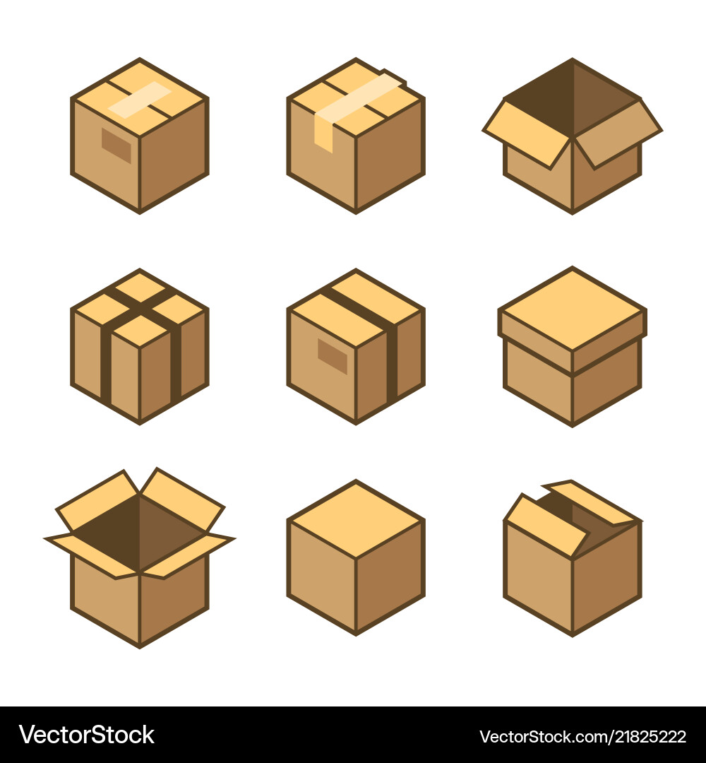 Carton packaging box icons set on white background