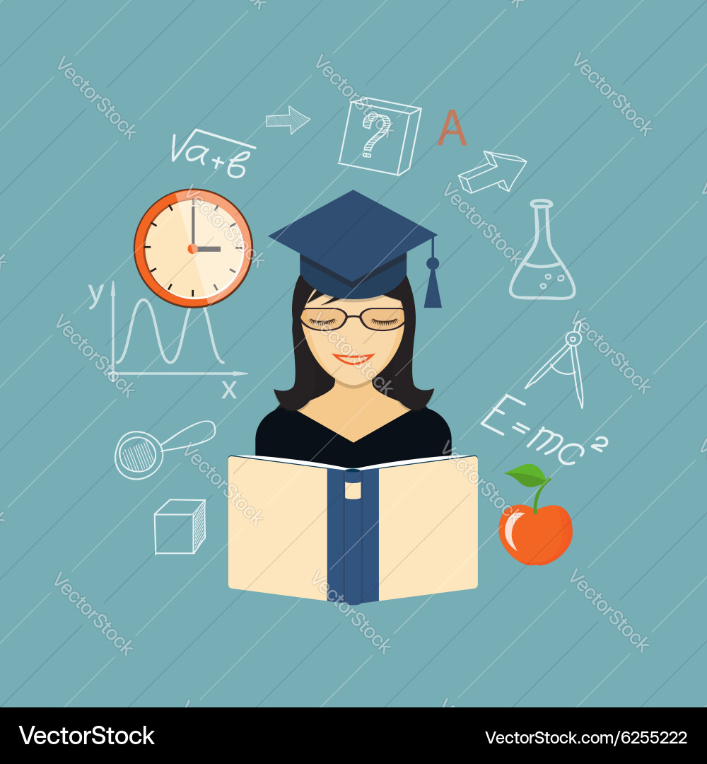 Flat elements of education with girl Royalty Free Vector