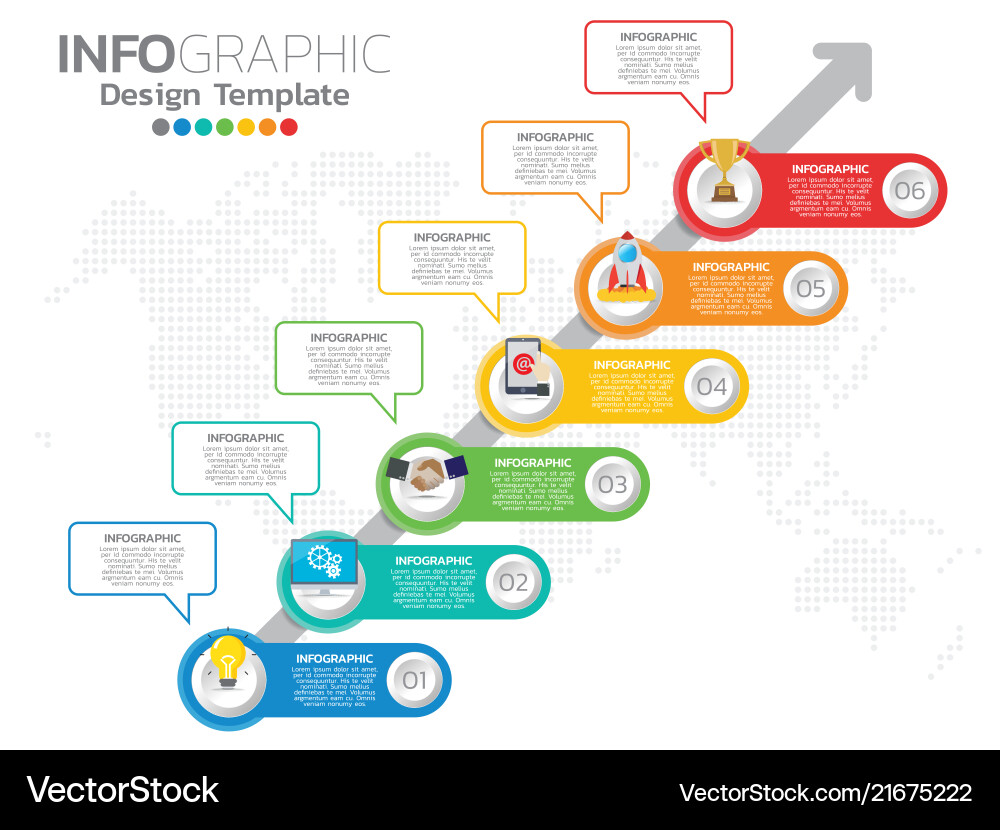 Infographic template design with 6 color options Vector Image