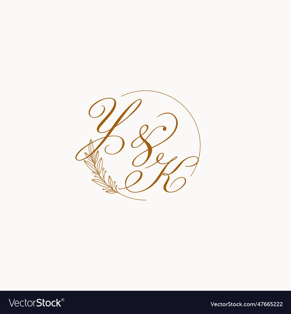 Initials yk wedding monogram logo with leaves Vector Image Initials yk wedding monogram logo with leaves Vector Image
