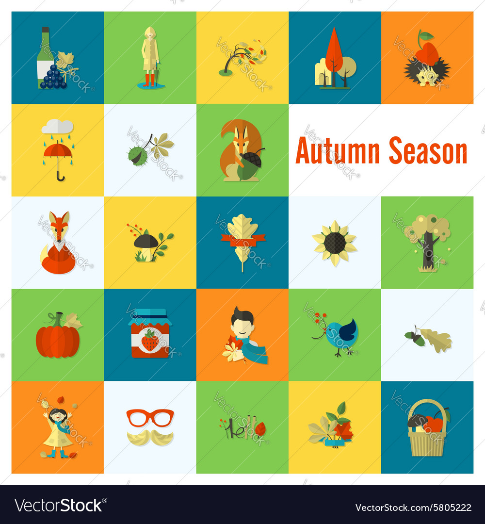 Set of flat autumn icons Royalty Free Vector Image