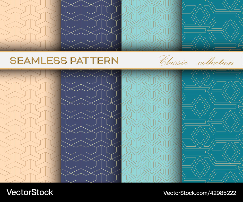 Set of seamless gold patterns on a multicolored Vector Image