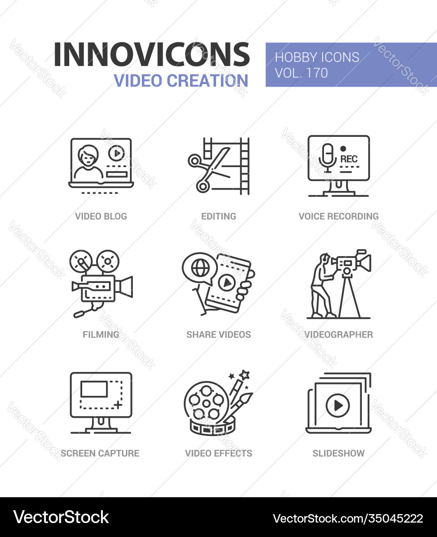 Video creation - line design style icons set Vector Image