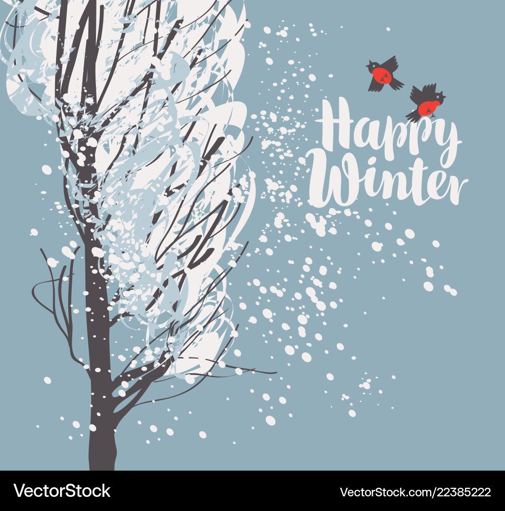Winter snowy landscape with snow covered tree Vector Image