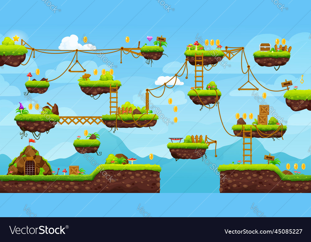 2d Arcade Game Level Map Interface Gui Platforms Vector Image