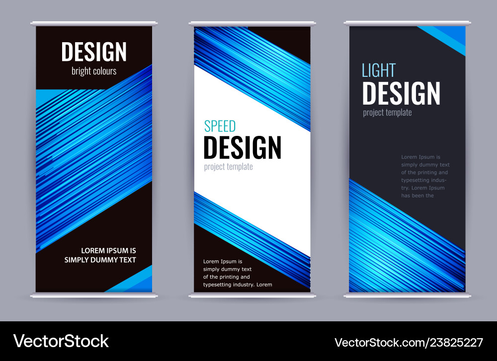 Bright roll-up banner with blue lines on dark Vector Image
