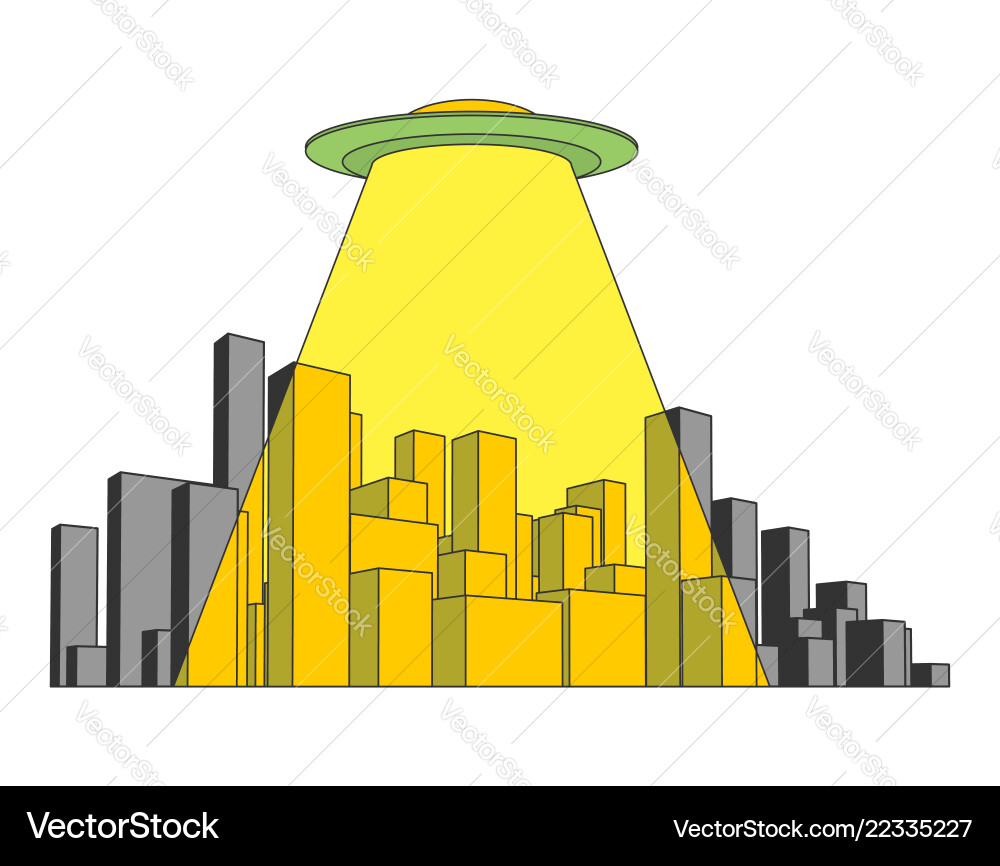 City and ufo abstract skyline space invader Vector Image