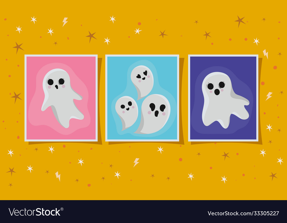 Halloween ghosts cartoons in frames design Vector Image