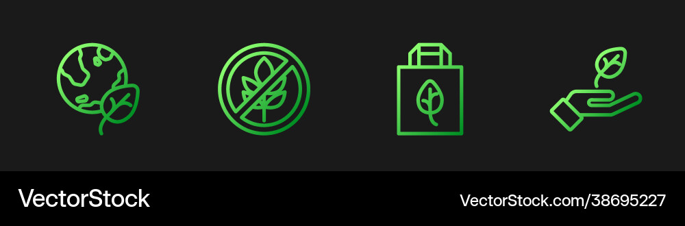 Set line shopping bag with recycle earth globe Vector Image
