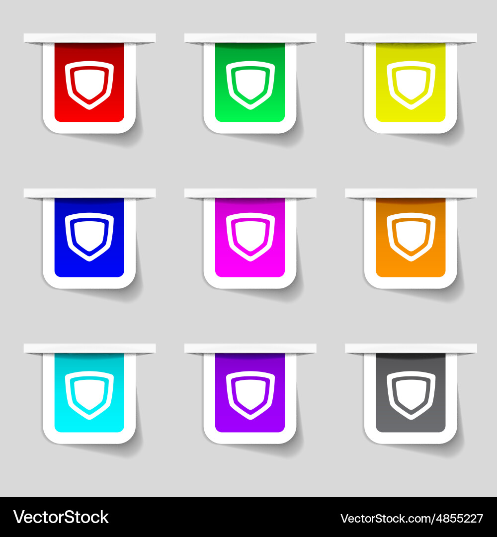 Shield icon sign set of multicolored modern labels