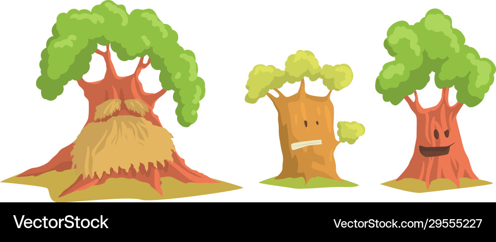 Trees cartoon characters collection plant Vector Image