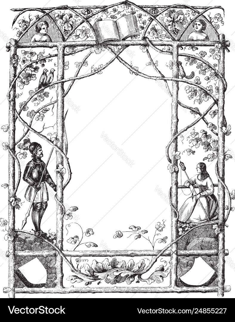 Vintage drawing ornate frame with natural Vector Image