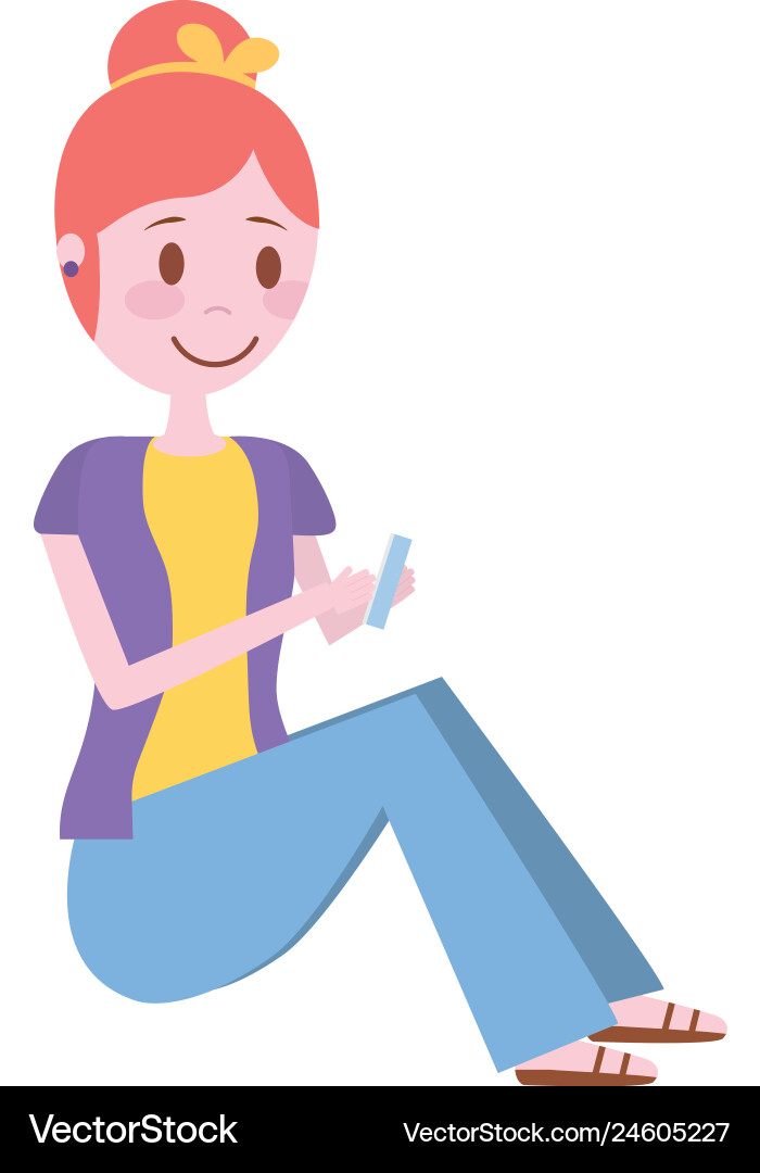 Woman using mobile phone sitting on a floor Vector Image
