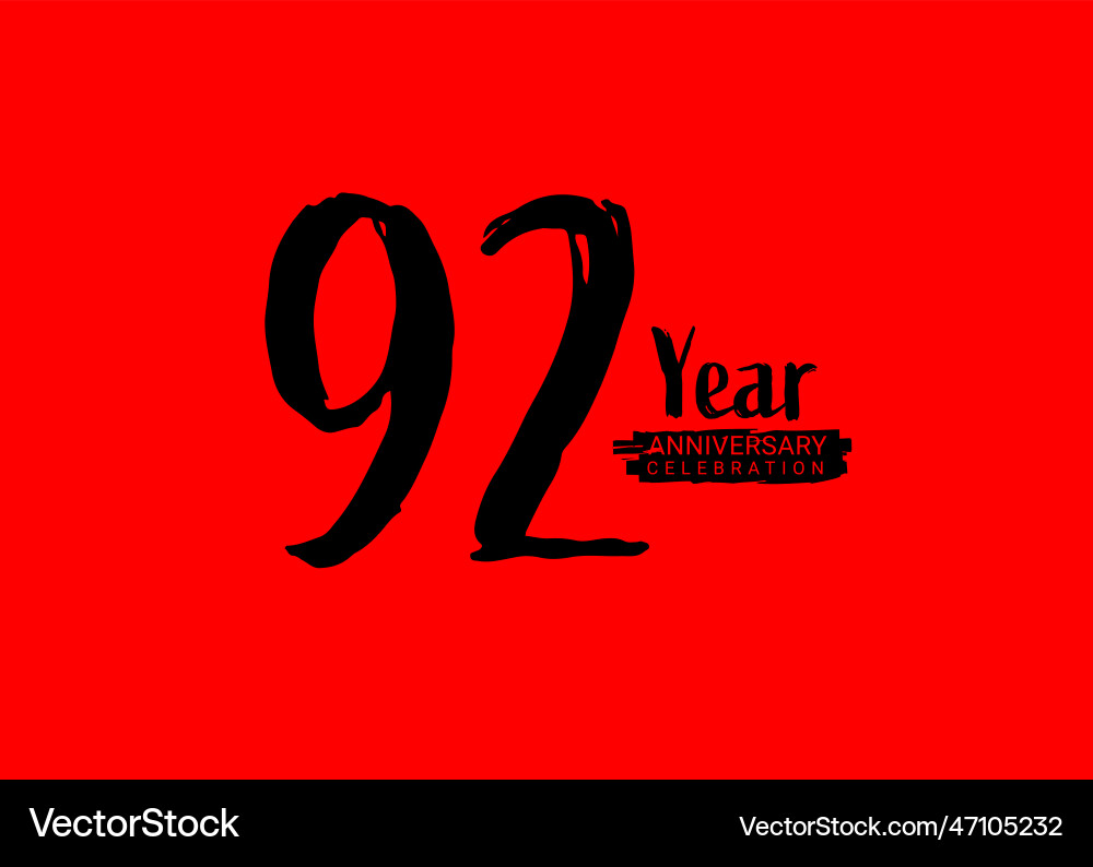 92 years anniversary celebration logo on red Vector Image