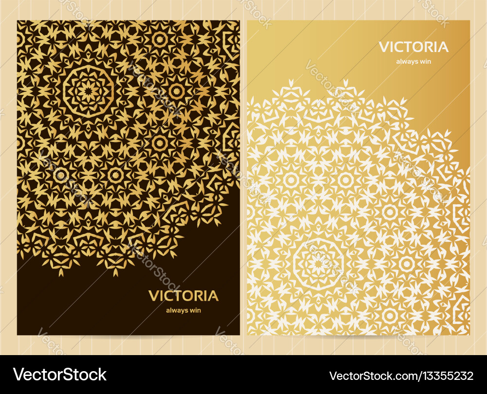 A4 format cards decorated with mandala in golden Vector Image