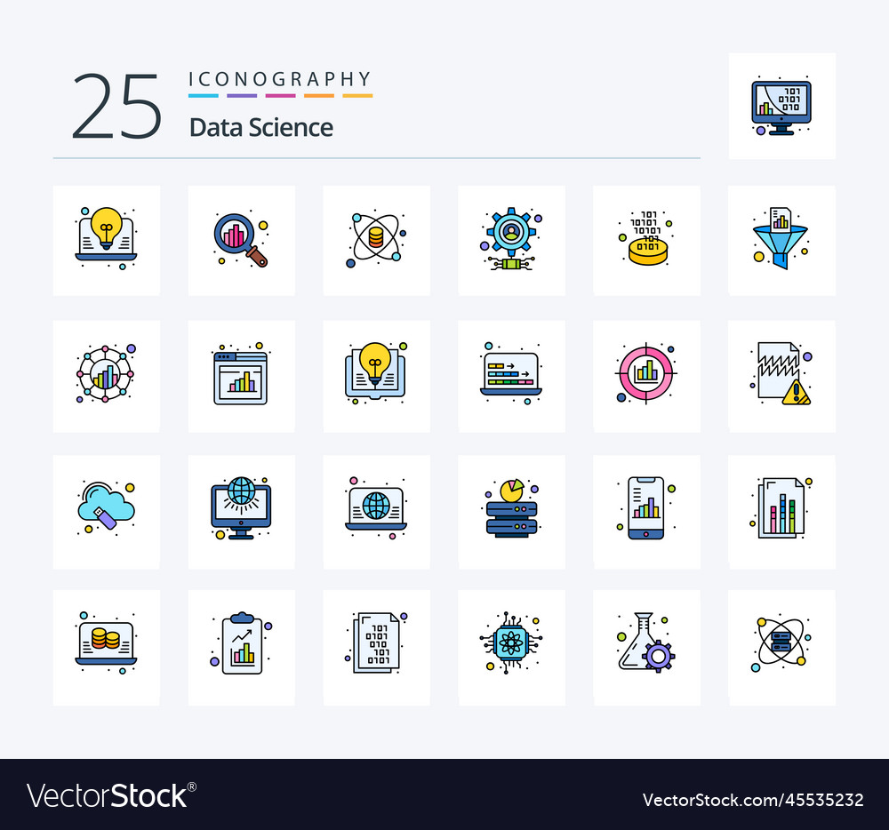 Data science 25 line filled icon pack including Vector Image