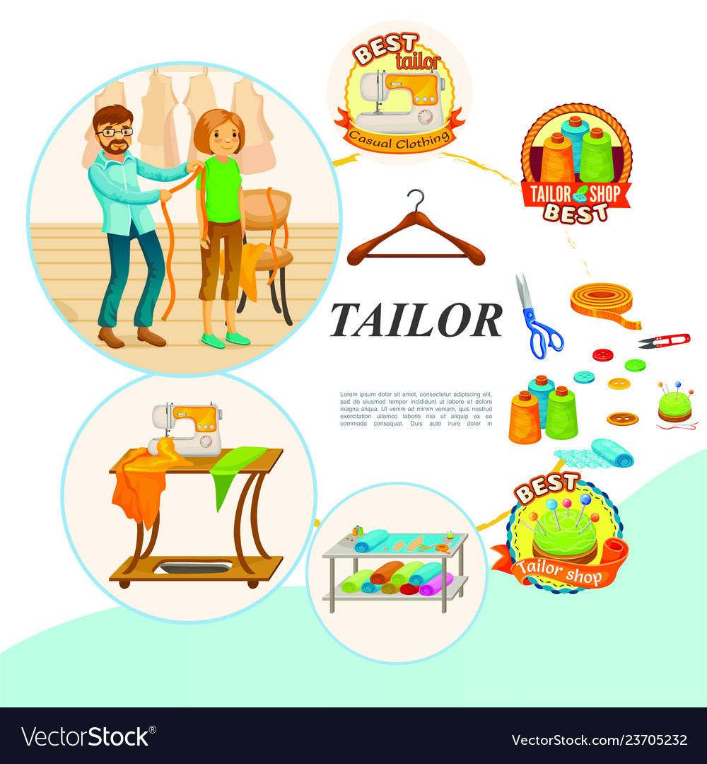 Flat tailor tools concept Royalty Free Vector Image
