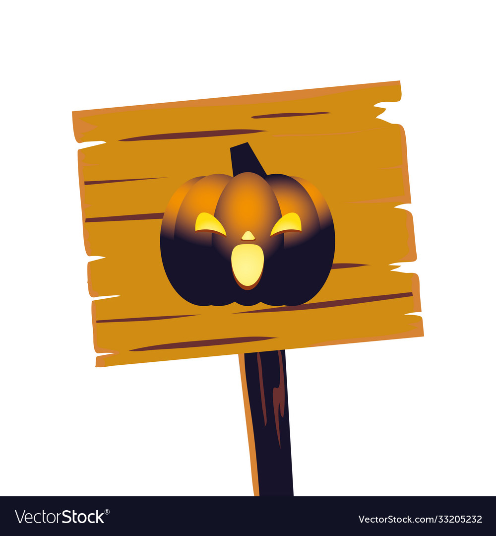 Halloween orange pumpkin cartoon on wood banner Vector Image