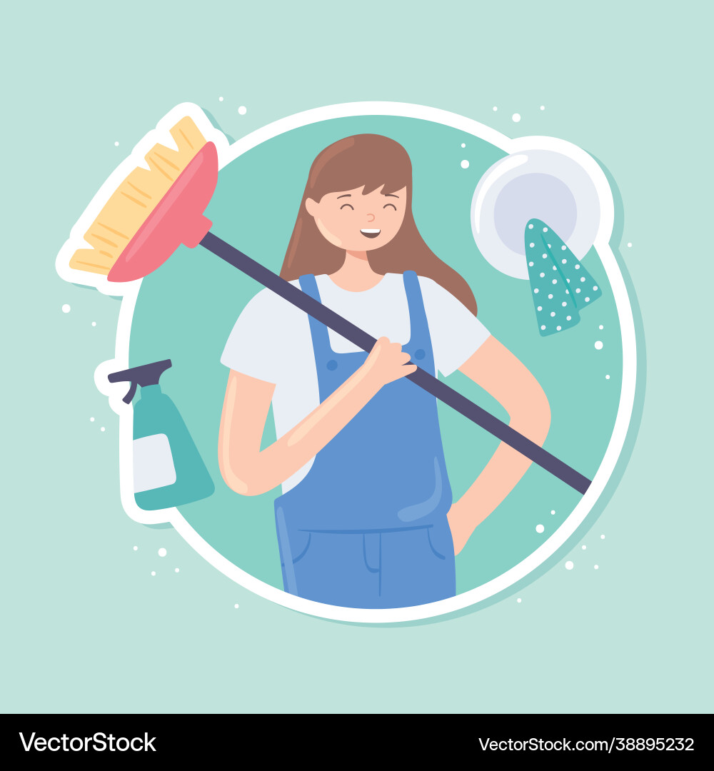 Happy girl cleaning Royalty Free Vector Image - VectorStock