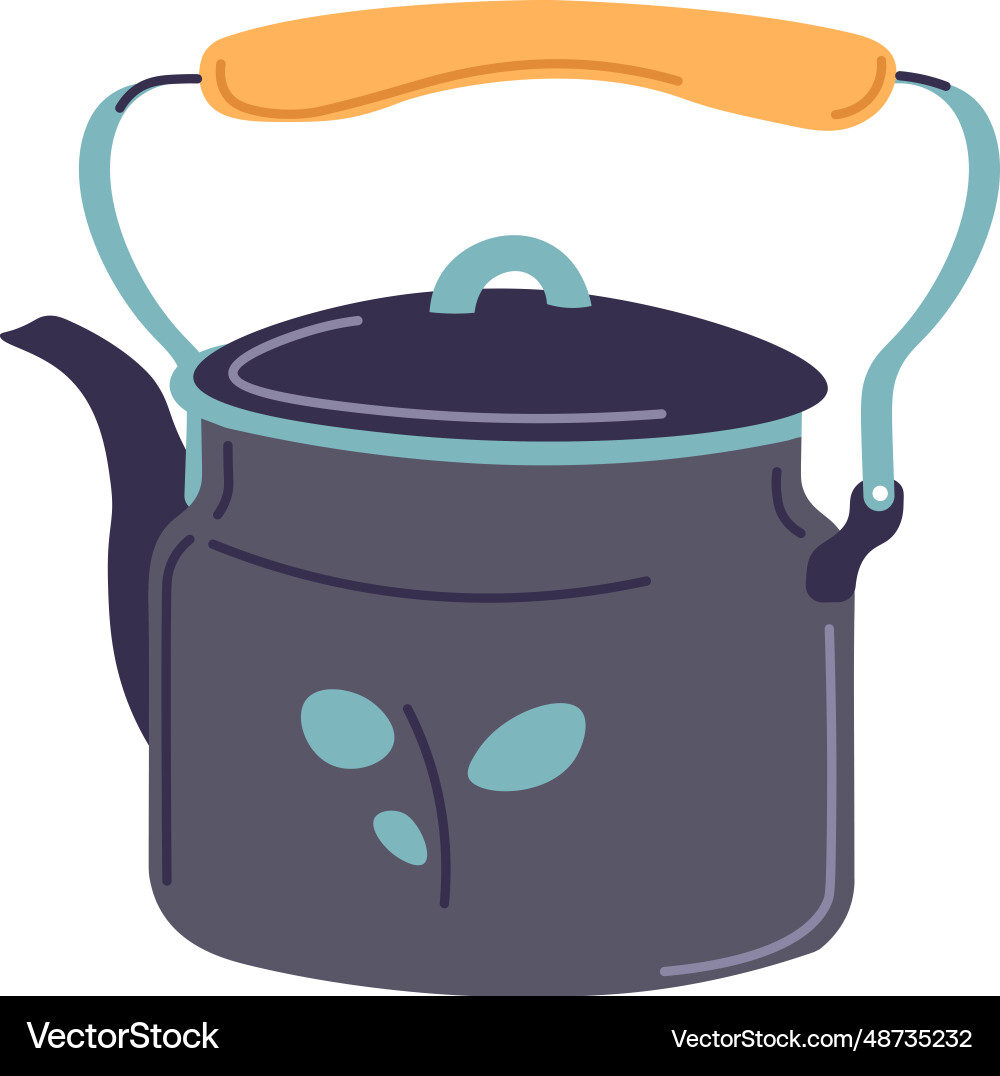Old vintage kettle with wooden handle cookware Vector Image