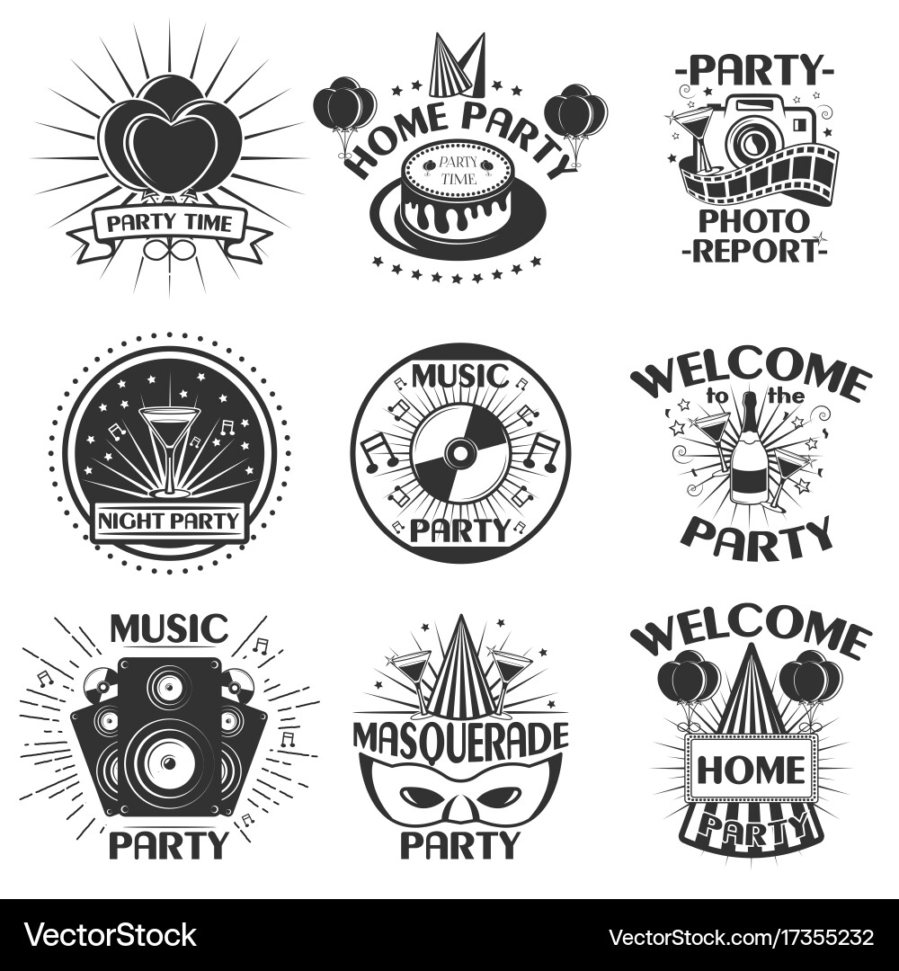 Party set of emblems badges stickers Royalty Free Vector