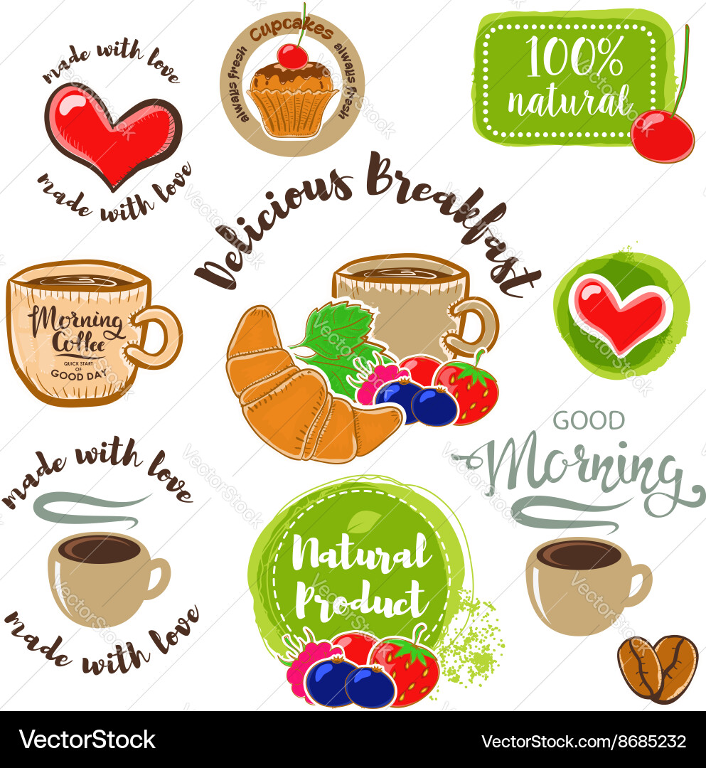 Set of good morning breakfast labels emblems Vector Image