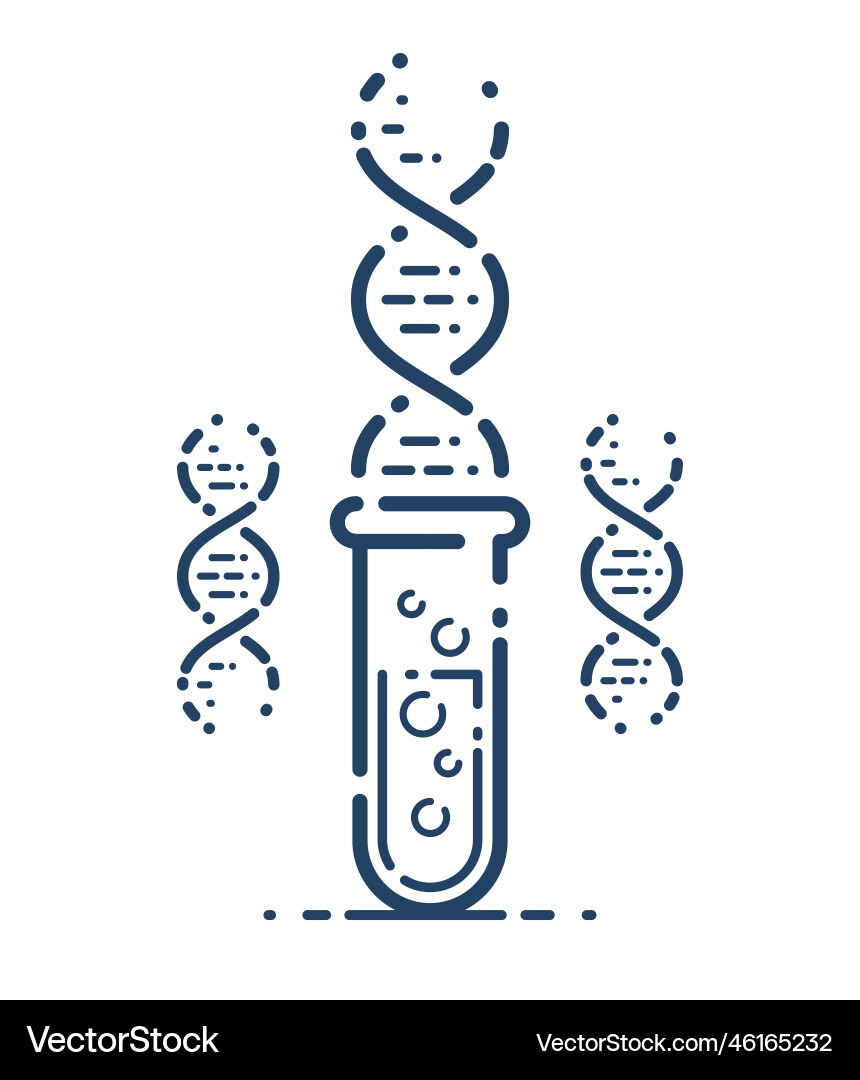 Test tube and dna strand simple linear icon Vector Image