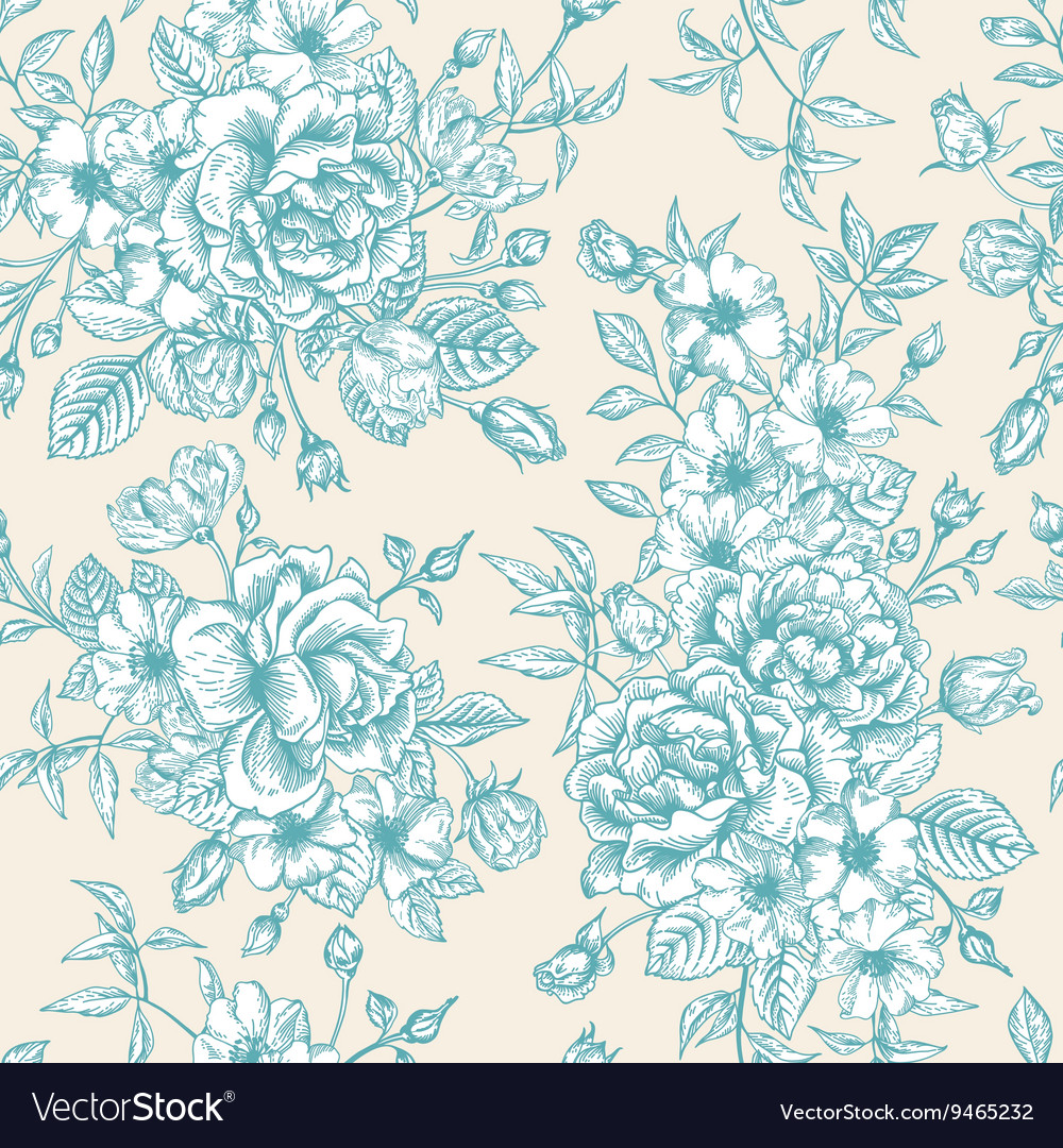Vintage seamless pattern with blue roses Vector Image
