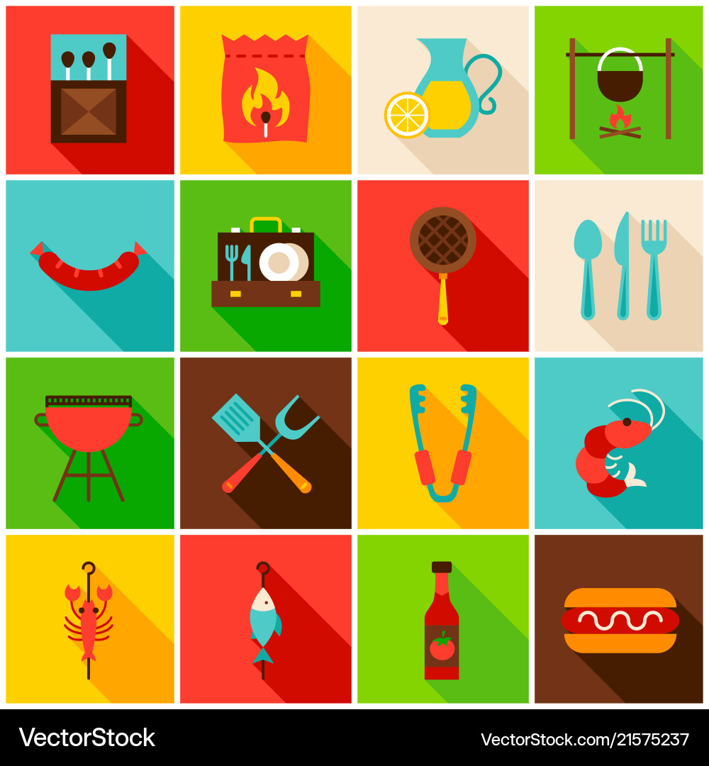 Bbq party colorful icons Royalty Free Vector Image