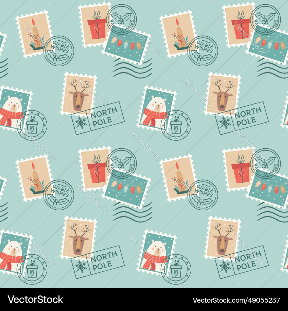 Christmas seamless pattern santa mail x-mas seals Vector Image