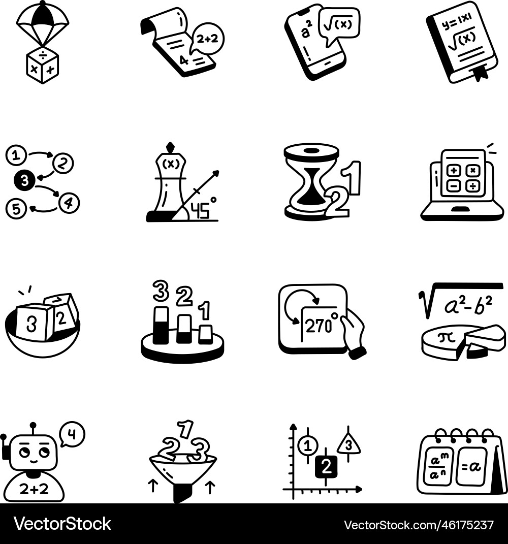 Pack of sketchy icons depicting math study Vector Image