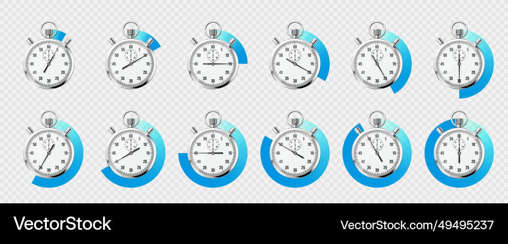 Realistic classic stopwatch shiny metal Royalty Free Vector