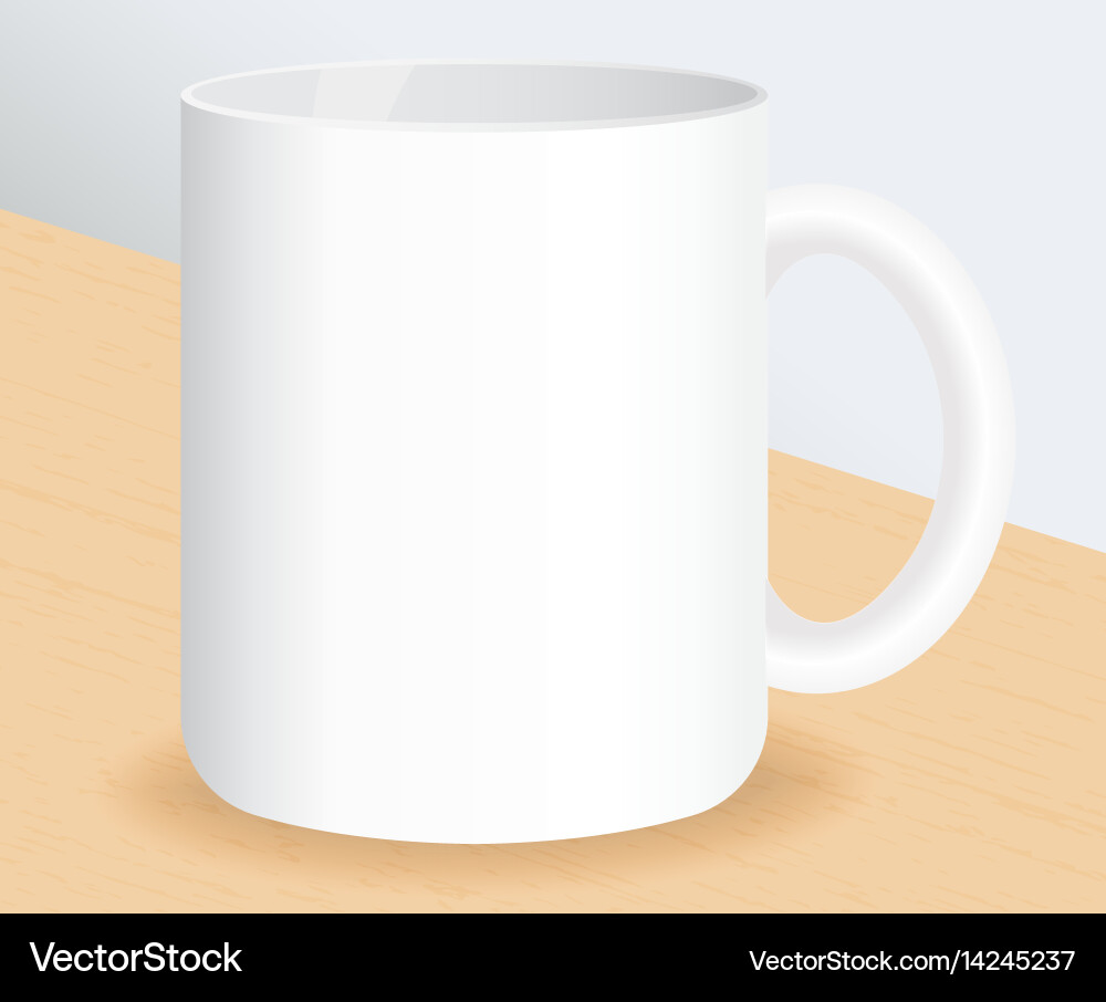 Realistic white coffee cup on wooden table Vector Image