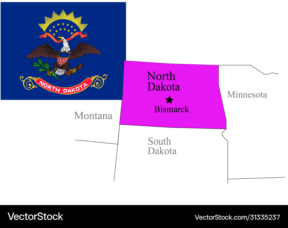 State north dakota usa flag and map Royalty Free Vector
