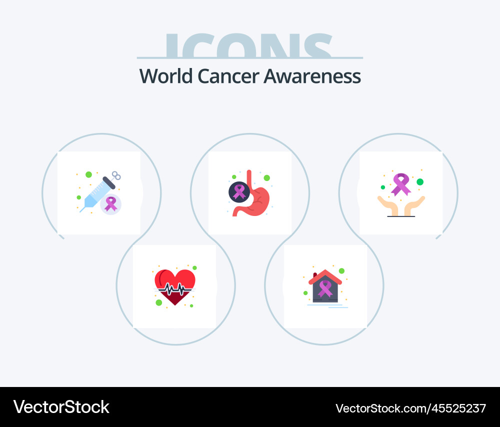 World cancer awareness flat icon pack 5 icon Vector Image