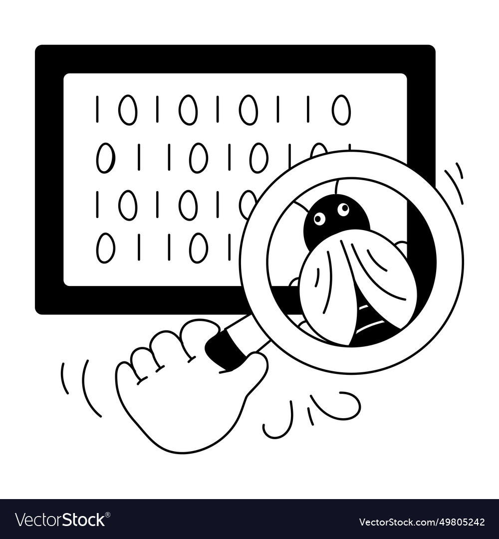 A Hand Drawn Mini Of Code Debugging Royalty Free Vector
