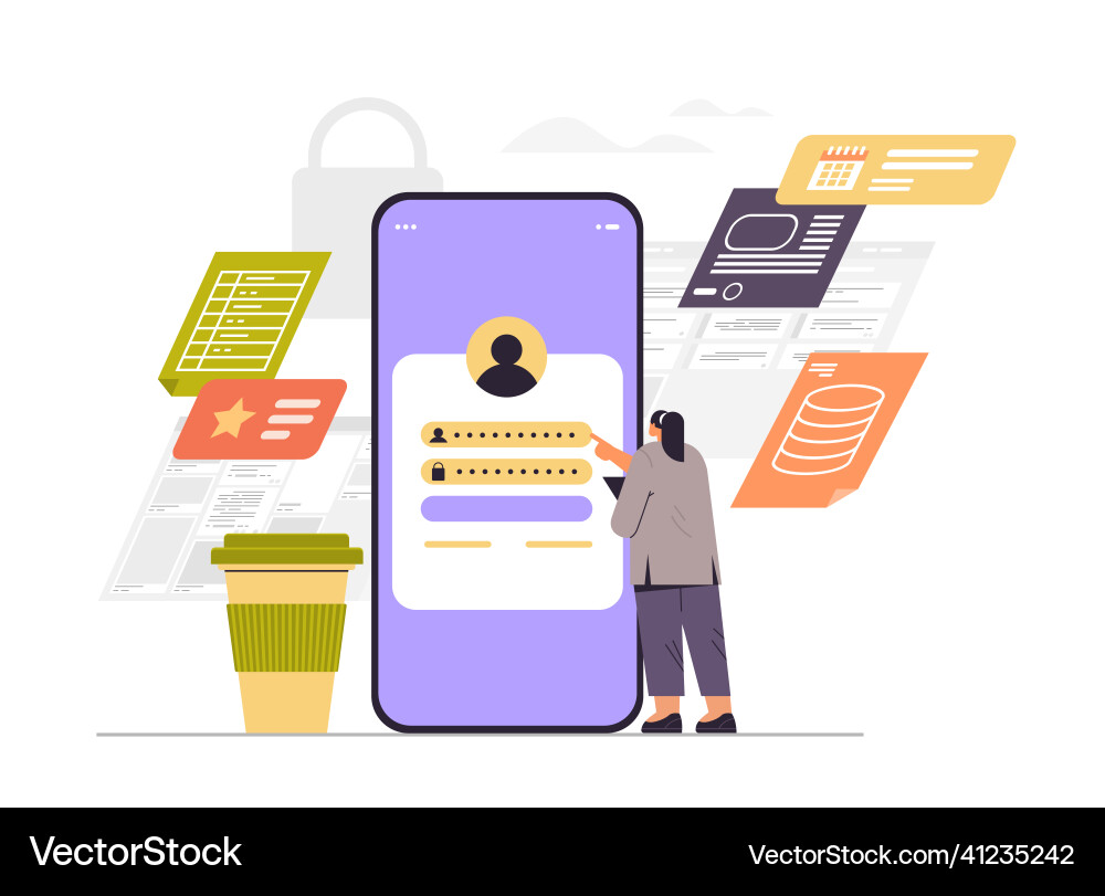 Businesswoman entering passcode in personal Vector Image