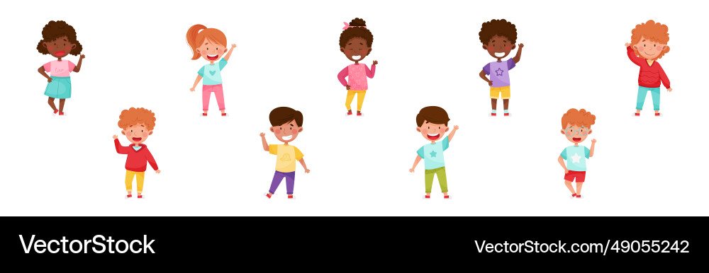 Children character greeting waving hand Royalty Free Vector