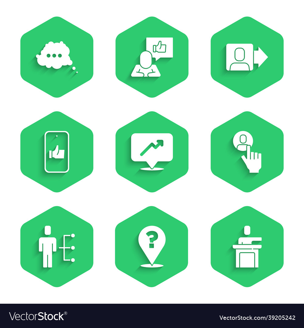 Set graph schedule chart question mark speaker Vector Image