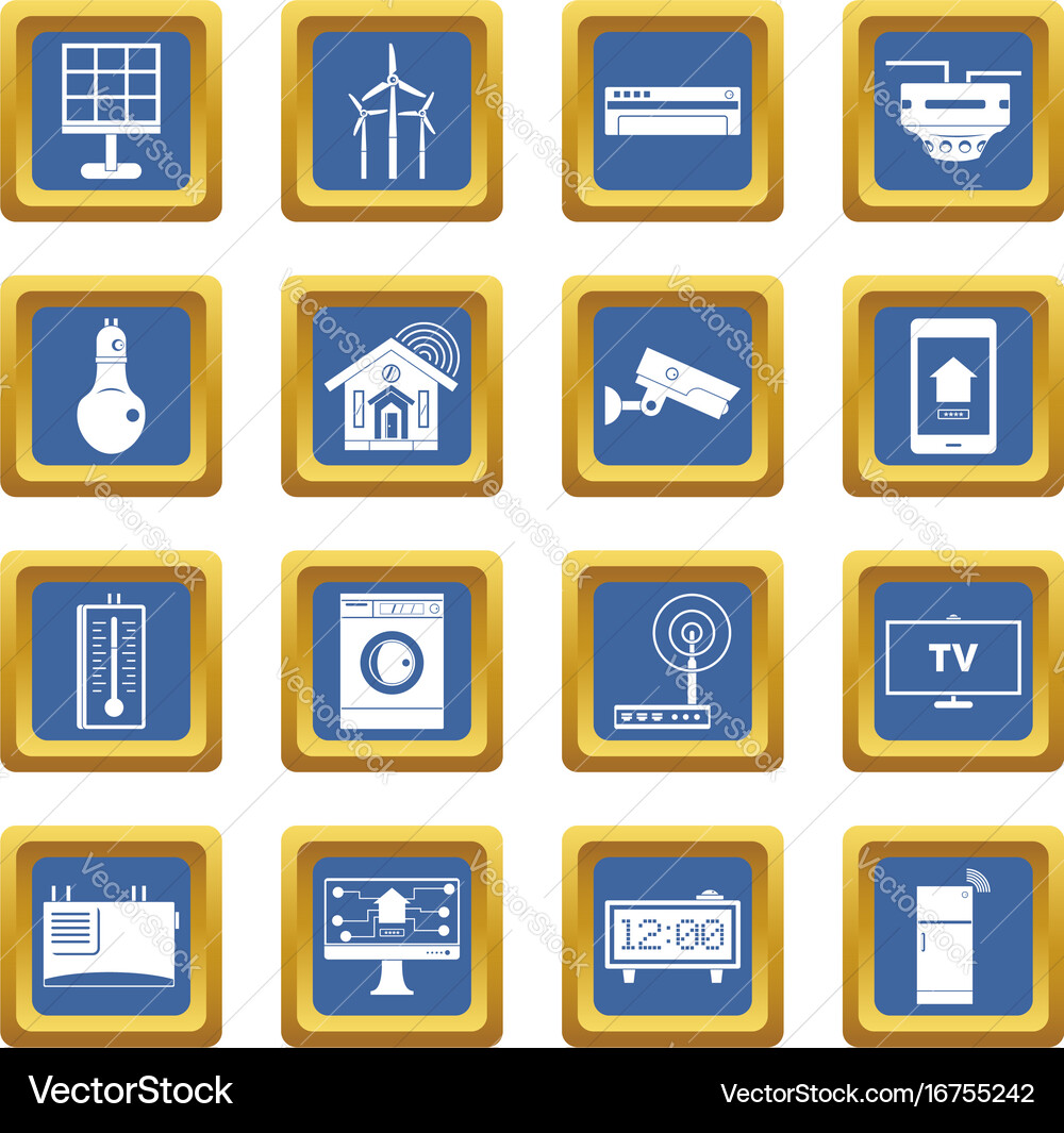 Smart home house icons set blue Royalty Free Vector Image