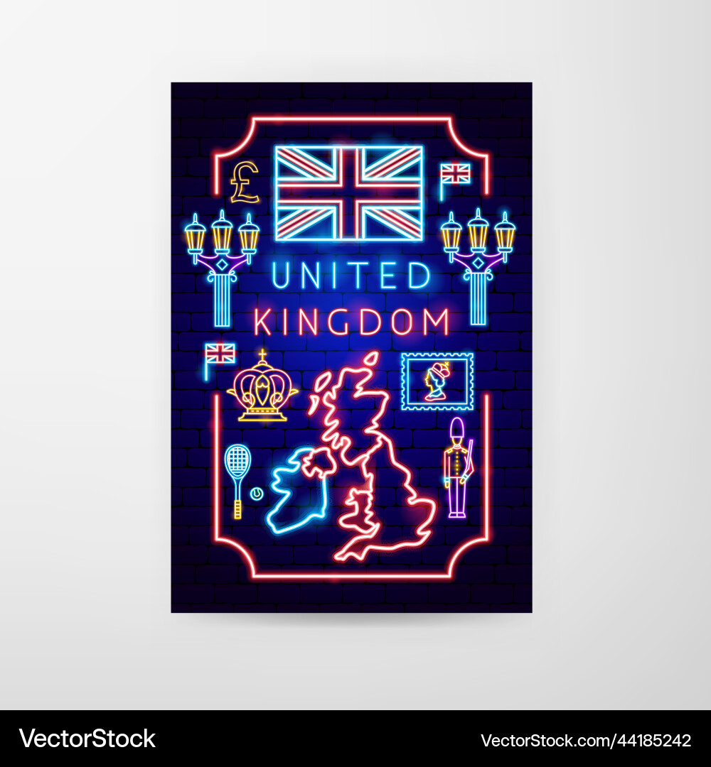 United kingdom neon flyer Royalty Free Vector Image