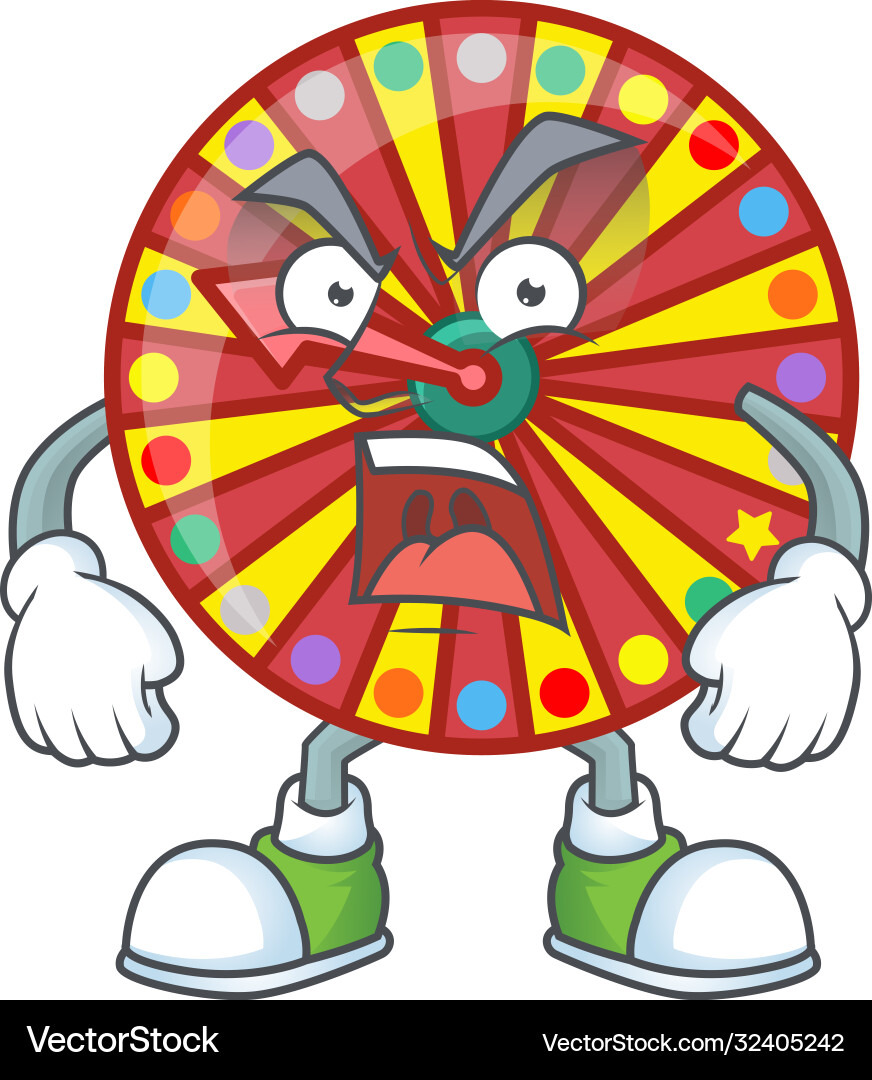 Wheel fortune cartoon character with angry face Vector Image