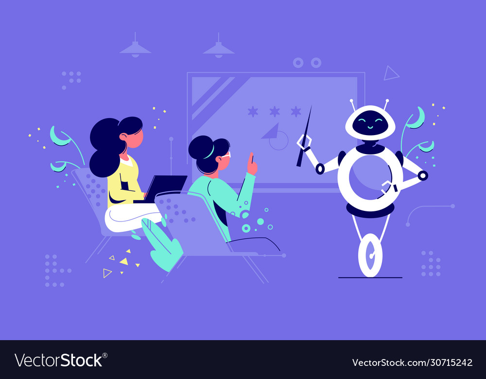 White robot explain lecture with pointer Vector Image