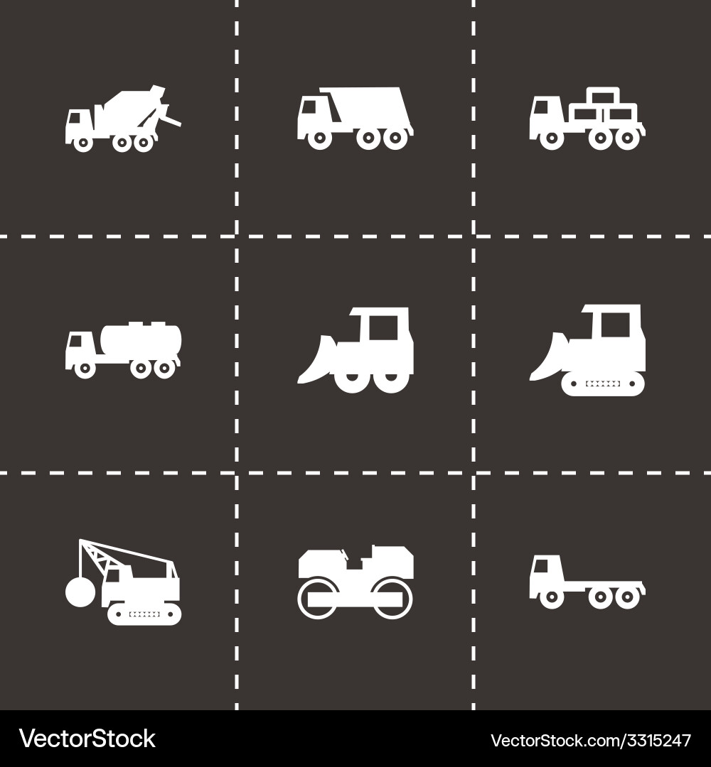 Black construction transport icon set Royalty Free Vector