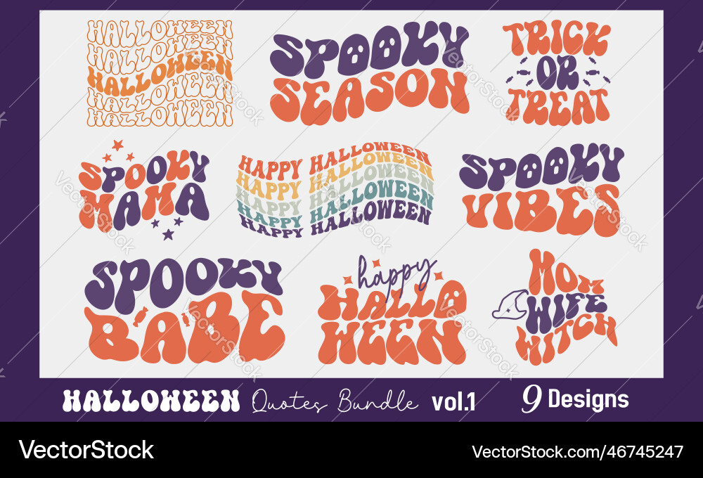 Happy halloween quotes collection set retro wavy Vector Image