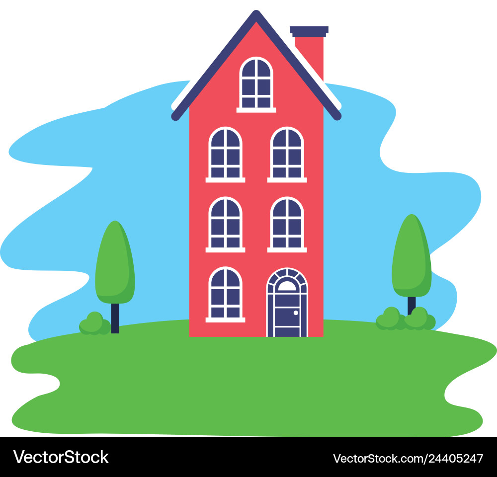 House tree garden exterior scene Royalty Free Vector Image