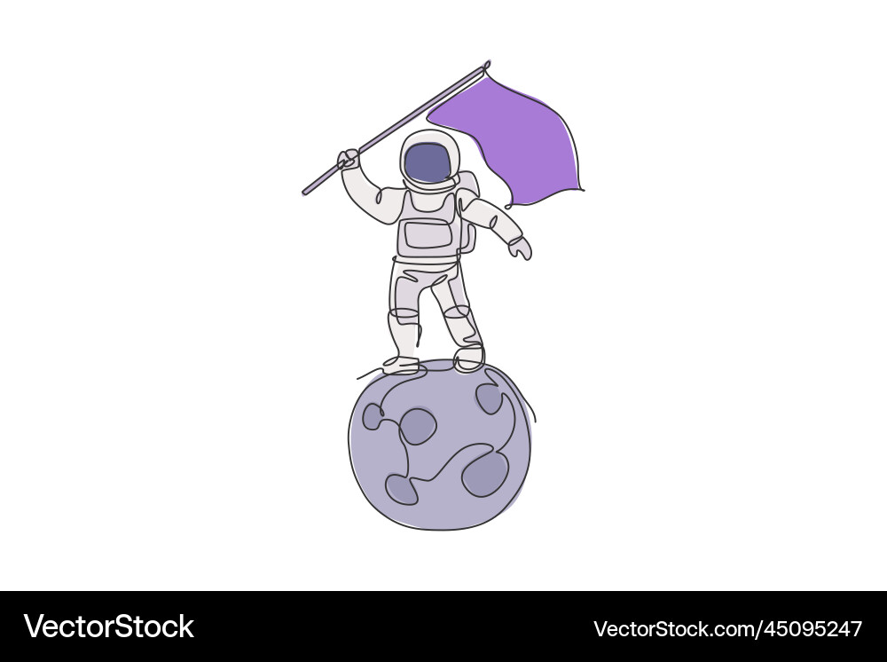 One continuous line drawing of cosmonaut Vector Image