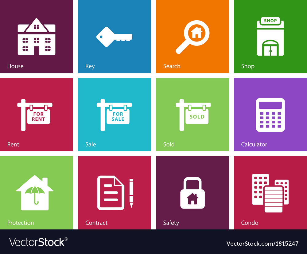 Real estate icons on color background Royalty Free Vector