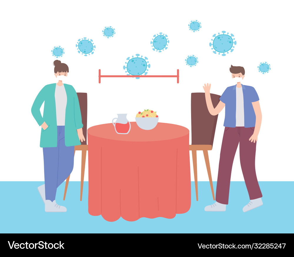 Restaurant social distancing people eating Vector Image
