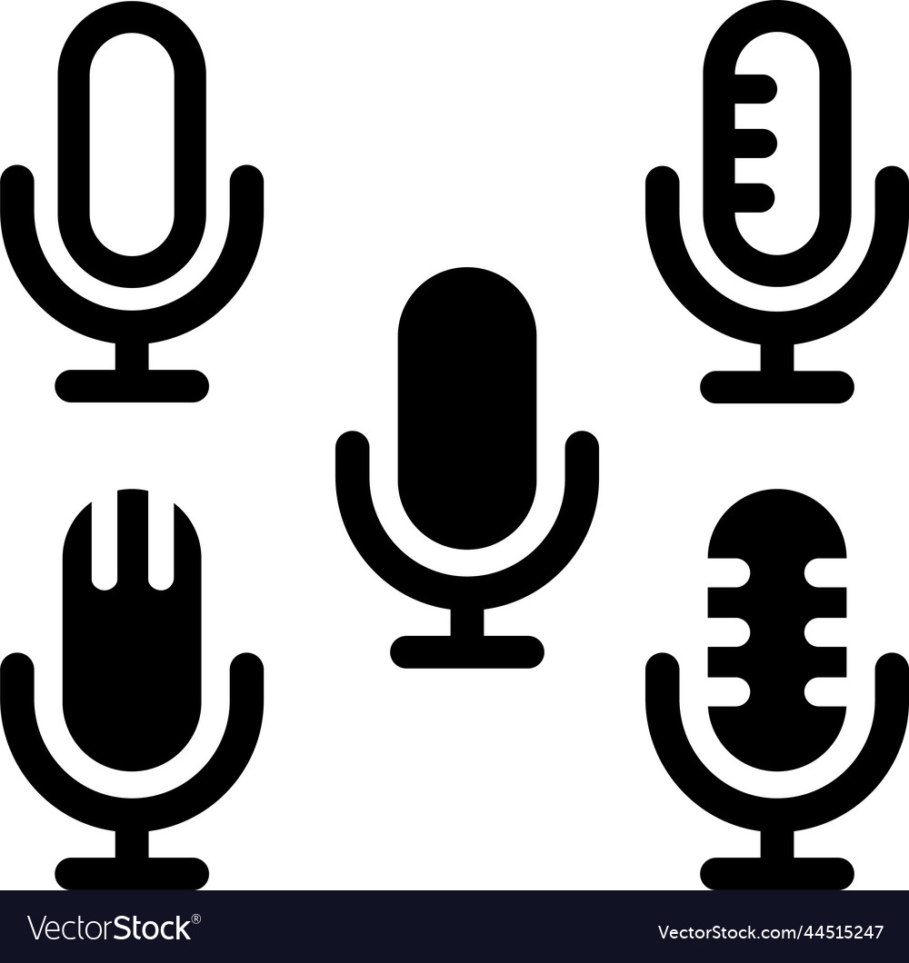 Set microphone icon group studio table Royalty Free Vector